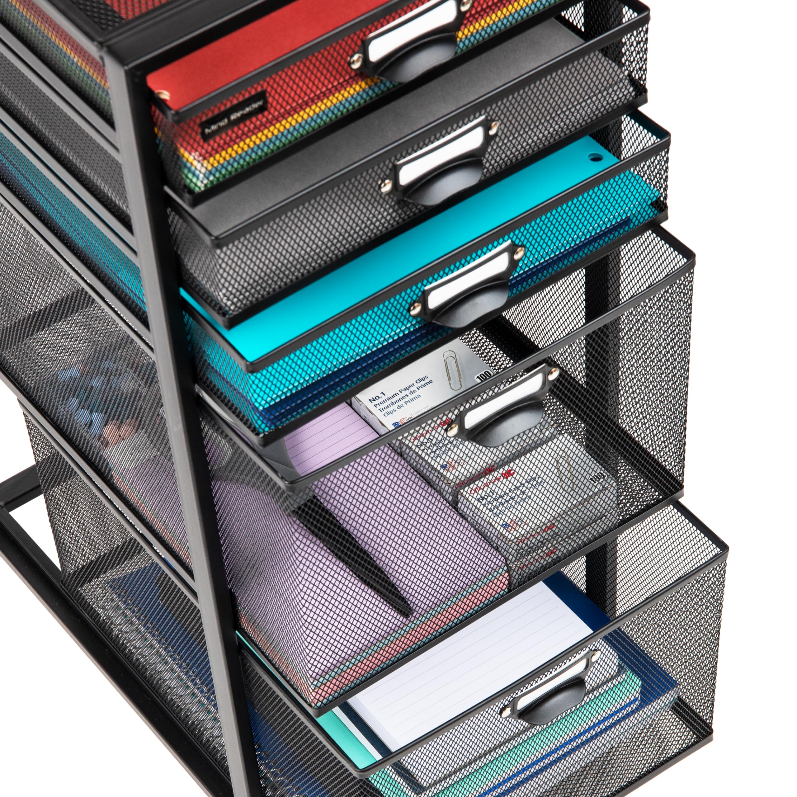 MIND READER Rolling File Cabinet with Drawers [5 Drawers] Craft Cart Organizer with Wheels, Slim Storage for Makeup, Kitchen, Utilities, Office Supplies, and Tools (BLACK MESH)