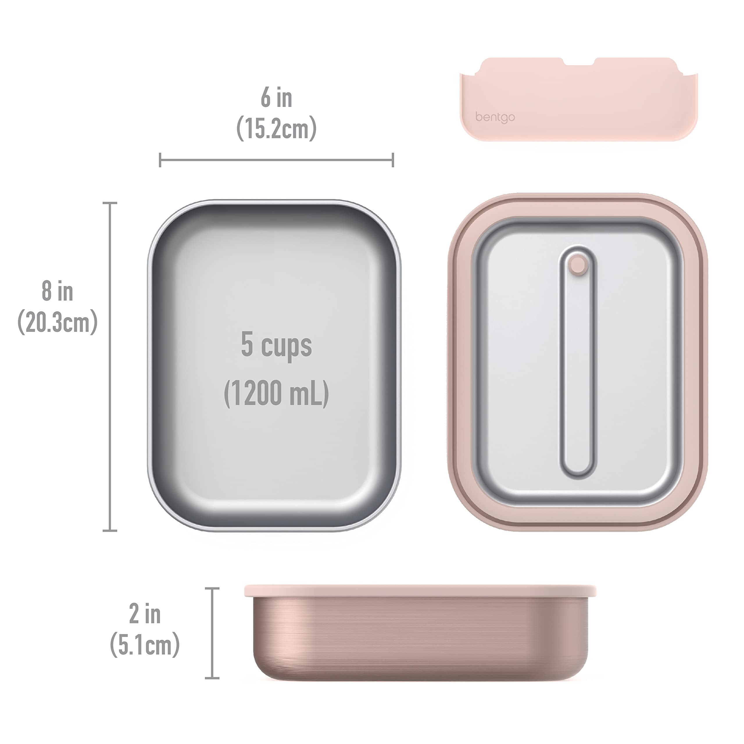 Bentgo® MicroSteel® Leak-Proof Lunch Box - Microwave-Safe, Oven-Safe, Bento-Style Container with Removable Divider, Airtight Lid, Sustainable Design, Odor & Stain Resistant (Rose Gold)