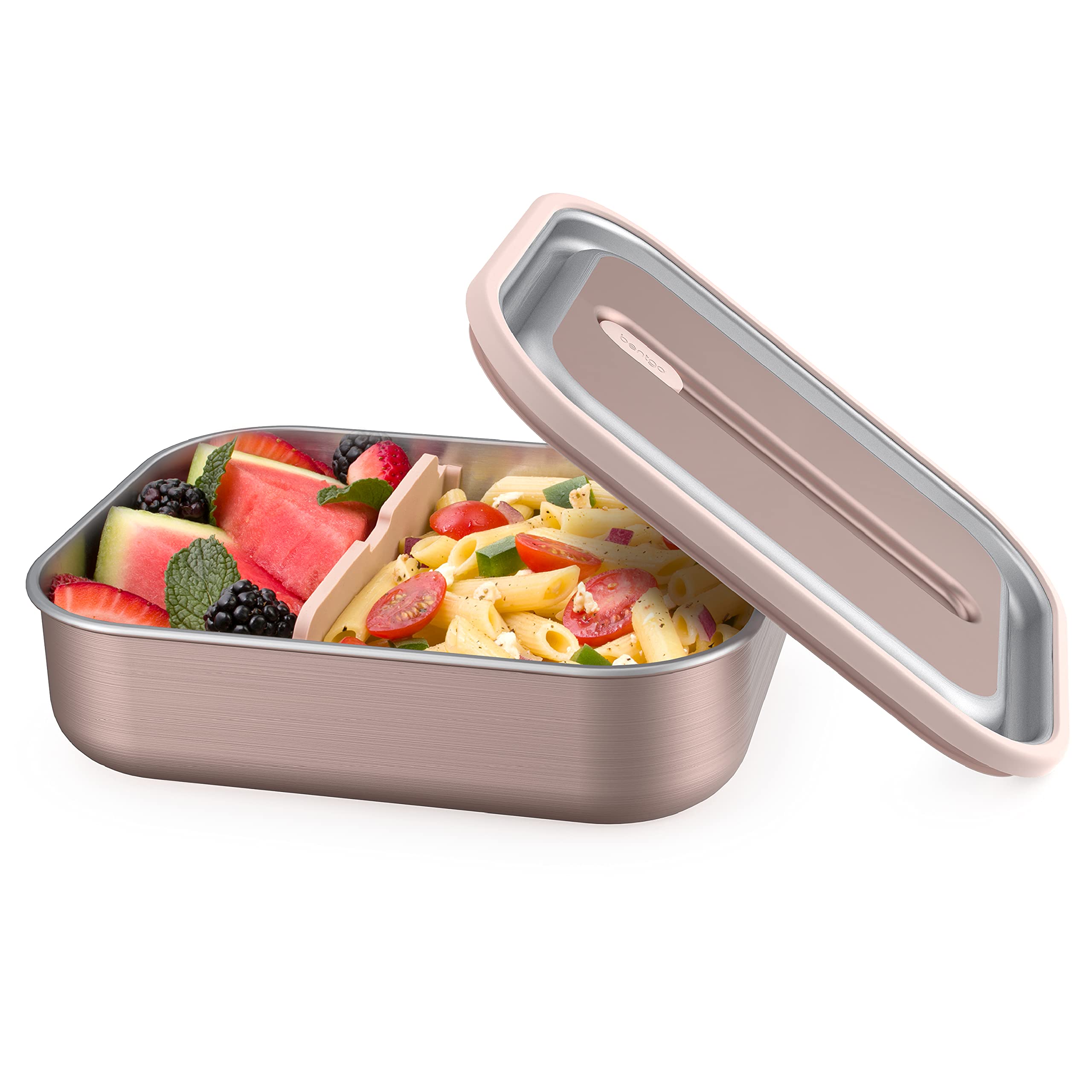 Bentgo® MicroSteel® Leak-Proof Lunch Box - Microwave-Safe, Oven-Safe, Bento-Style Container with Removable Divider, Airtight Lid, Sustainable Design, Odor & Stain Resistant (Rose Gold)