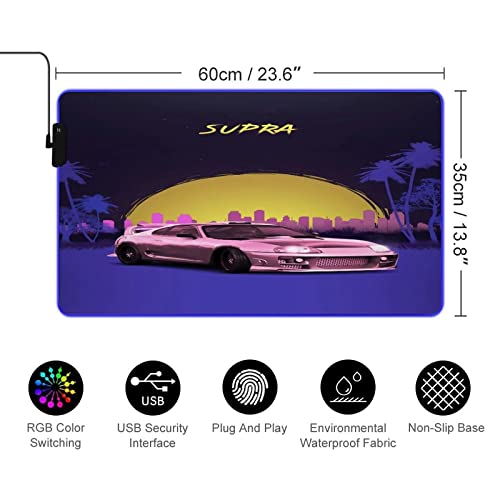 Anime Vaporwave Supra JDM Car Mouse Pad Gaming Mouse Pad RGB Laptop USB Illuminated LED Home Office Accessories Desk Pad
