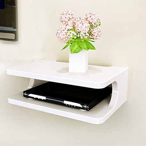 DYRABREST White Floating Shelf, Floating Night Stand Wall-Mounted TV Cabinet Shelf TV Console Router Shelf DVD Set-top Box Telephone Storage Rack Hanging Box