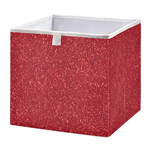 xigua Red Glitter Texture Storage Basket Storage Bin Organizer Basket, Foldable Rectangular Storage Box for Home Office, 16 x 11 x 7 Inch
