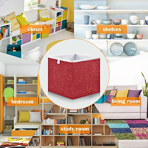 xigua Red Glitter Texture Storage Basket Storage Bin Organizer Basket, Foldable Rectangular Storage Box for Home Office, 16 x 11 x 7 Inch