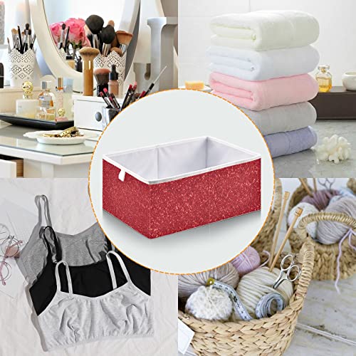 xigua Red Glitter Texture Storage Basket Storage Bin Organizer Basket, Foldable Rectangular Storage Box for Home Office, 16 x 11 x 7 Inch