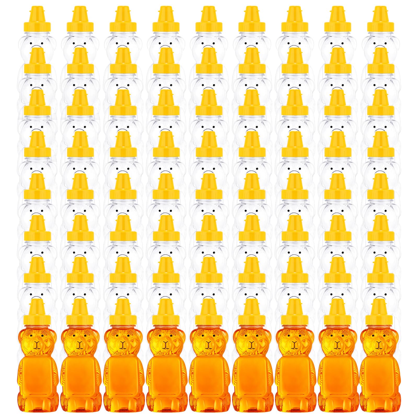 Hushee 72 Pcs 8 oz Plastic Honey Bear Bottle Empty Honey Squeeze Bottle with Spill Proof and Leak Resistant Lid Bear Juice Bottle Drinking Cup for Baby Shower Gifts, Beekeeping, Honey Dispensing