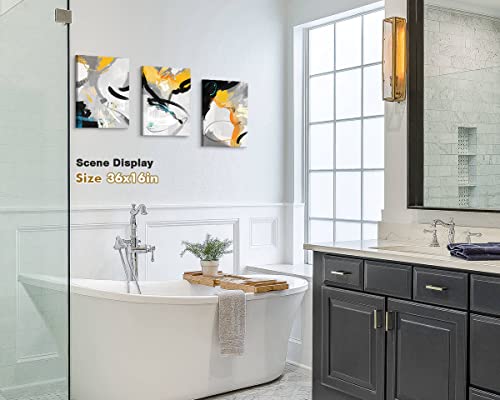 Abstract Wall Art Canvas 3 Piece Pictures for Living Room Wall Decoration Framed Yellow Black and Grey Art Wall Decor for Bedroom Bathroom Decor teal Modern Wall Prints Home Decorations