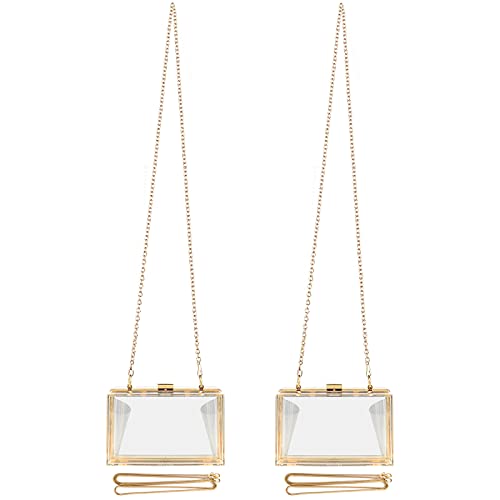 Women Clear Purse, Acrylic Box Evening Clutch Bag, Transparent Lady Wedding Party Shoulder Crossbody Handbag with Replacement Chain Strap, 2 Packs