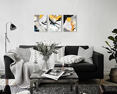 Abstract Wall Art Canvas 3 Piece Pictures for Living Room Wall Decoration Framed Yellow Black and Grey Art Wall Decor for Bedroom Bathroom Decor teal Modern Wall Prints Home Decorations
