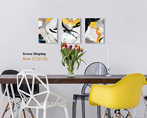 Abstract Wall Art Canvas 3 Piece Pictures for Living Room Wall Decoration Framed Yellow Black and Grey Art Wall Decor for Bedroom Bathroom Decor teal Modern Wall Prints Home Decorations