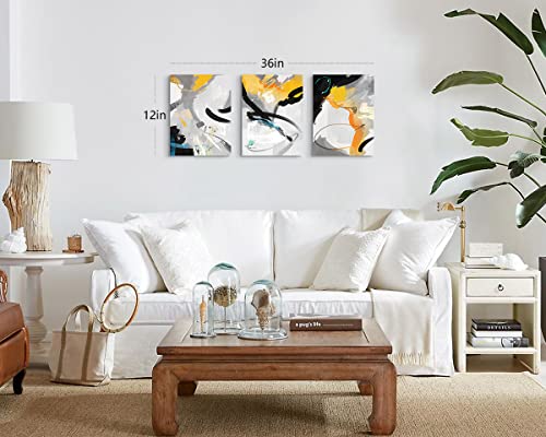 Abstract Wall Art Canvas 3 Piece Pictures for Living Room Wall Decoration Framed Yellow Black and Grey Art Wall Decor for Bedroom Bathroom Decor teal Modern Wall Prints Home Decorations