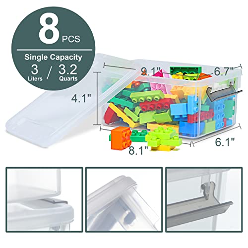 Citylife 4 Packs 5.3 QT & 8 Packs 3.2 QT Storage Bins with Lids Clear Plastic Bins Storage Containers for Organizing Stackable Boxes