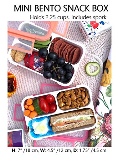 kinsho MINI Lunch-Box Snack Containers for Kids | SMALL Bento-Box Portion Container | Toddler Pre-School | Leak-proof Boxes for Work, Travel | Best for Adults Boys Girls | Pink Purple, Coral 3 pack