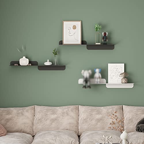 Nordic Style Wrought Iron Shelf on The Wall, Wall-Mounted Bookshelf, One-Word Storage Partition, Suitable for Living Room, Bedroom, Bathroom, Kitchen, Black