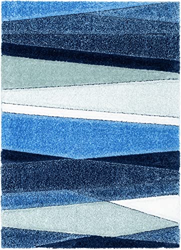 Well Woven Aphollo Light Blue Triangles Geometric Thick Soft Plush 3D Textured Shag Area Rug 8x10 (7'10" x 9'10")