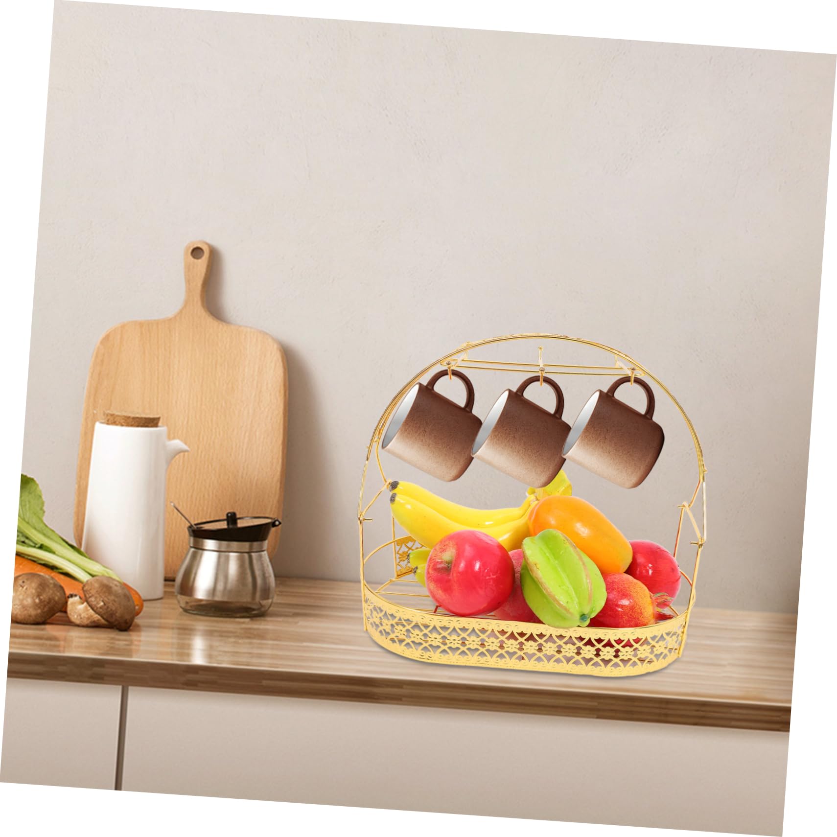 BESTonZON Wrought Iron Coffee Mug Cup Holder Stand Dishes Organizer Rack for Counter Cabinet Table for Kitchen Restaurant Office - 33.3 x 29.2 x 20cm (Golden)