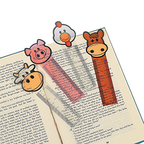 Farm Animal Bookmarks for Kids - Book Markers / Mini Ruler - Classroom Prizes - 24 Pack