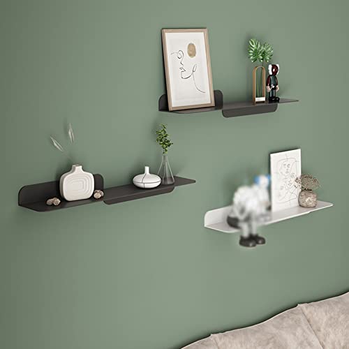 Nordic Style Wrought Iron Shelf on The Wall, Wall-Mounted Bookshelf, One-Word Storage Partition, Suitable for Living Room, Bedroom, Bathroom, Kitchen, Black
