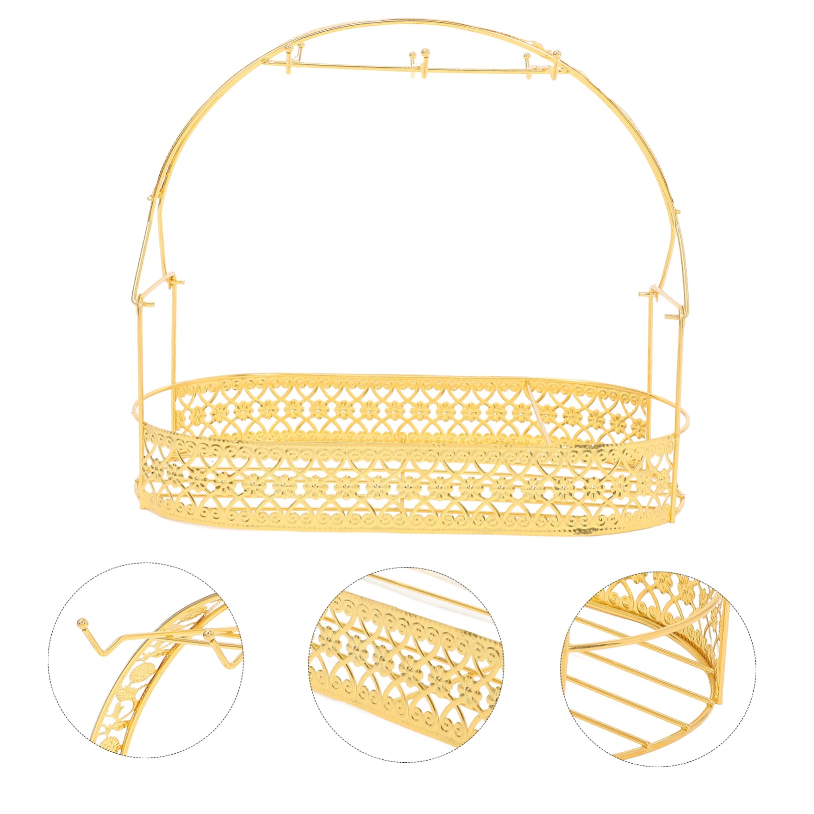 BESTonZON Wrought Iron Coffee Mug Cup Holder Stand Dishes Organizer Rack for Counter Cabinet Table for Kitchen Restaurant Office - 33.3 x 29.2 x 20cm (Golden)