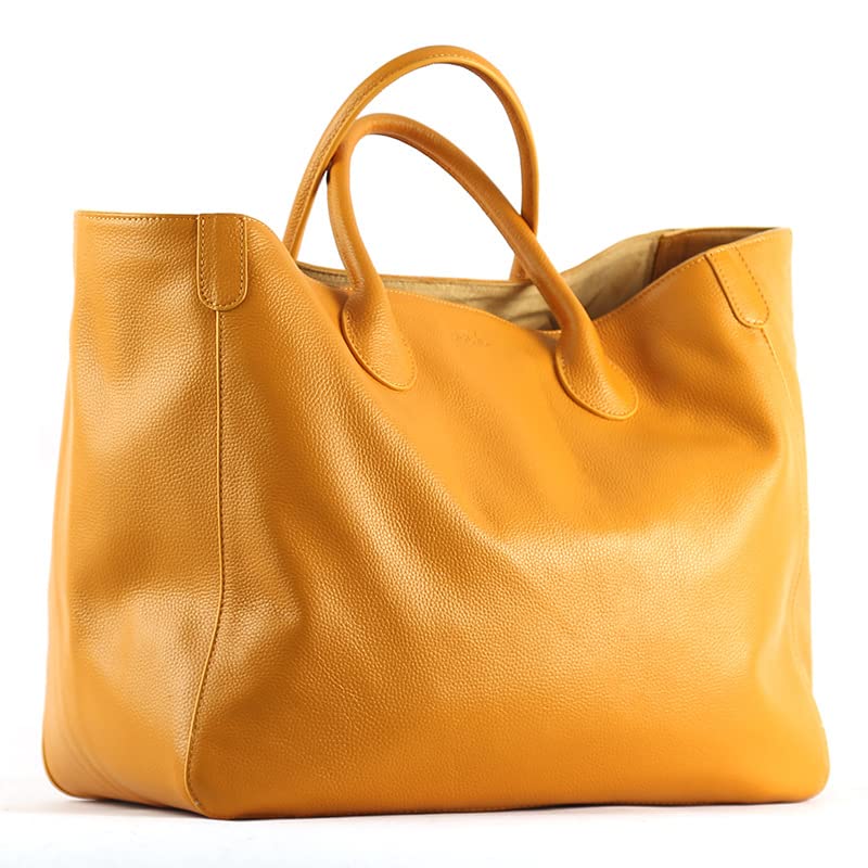 Oversize Tote Bag for Women Genuine Leather Handbags and Purses Cowhide Brown Large Shopper Bag Female Travel Handbag (about 41cm-21cm-34cm,Yellow),Yellow,brown