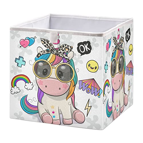 Kigai Cute Unicorns Cube Storage Bins - 11x11x11 In Large Foldable Storage Basket Fabric Storage Baskes Organizer for Toys, Books, Shelves, Closet, Home Decor