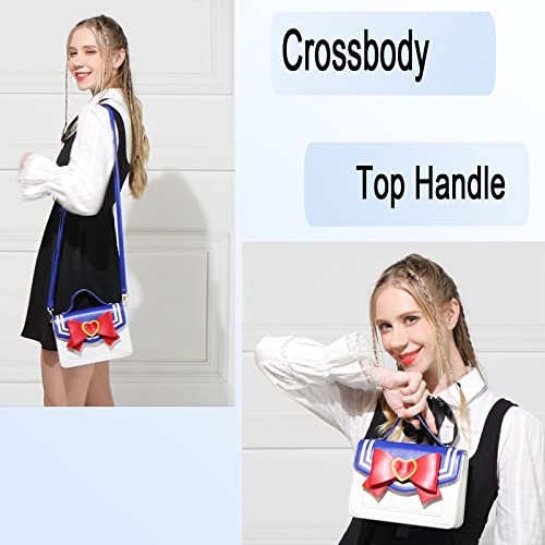 Sailor Moon Inspired Anime Purse Cosplay Top-Handle Handbag Small Shoulder Crossbody Messenger Bag for Women Girls (Blue)