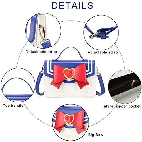 Sailor Moon Inspired Anime Purse Cosplay Top-Handle Handbag Small Shoulder Crossbody Messenger Bag for Women Girls (Blue)