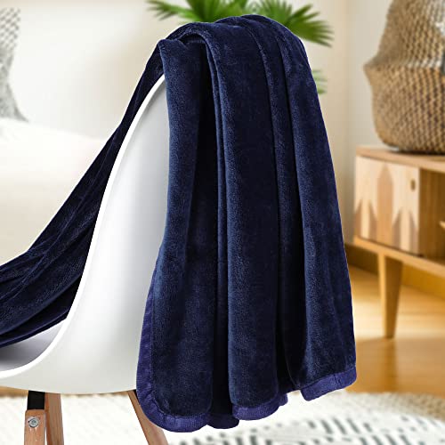 PiccoCasa Flannel Fleece Blanket Soft Lightweight Warm Fuzzy Blanket for All-Seasons, Luxury Comfy Decorative for Couch Living Room 50"x60" Navy Blue