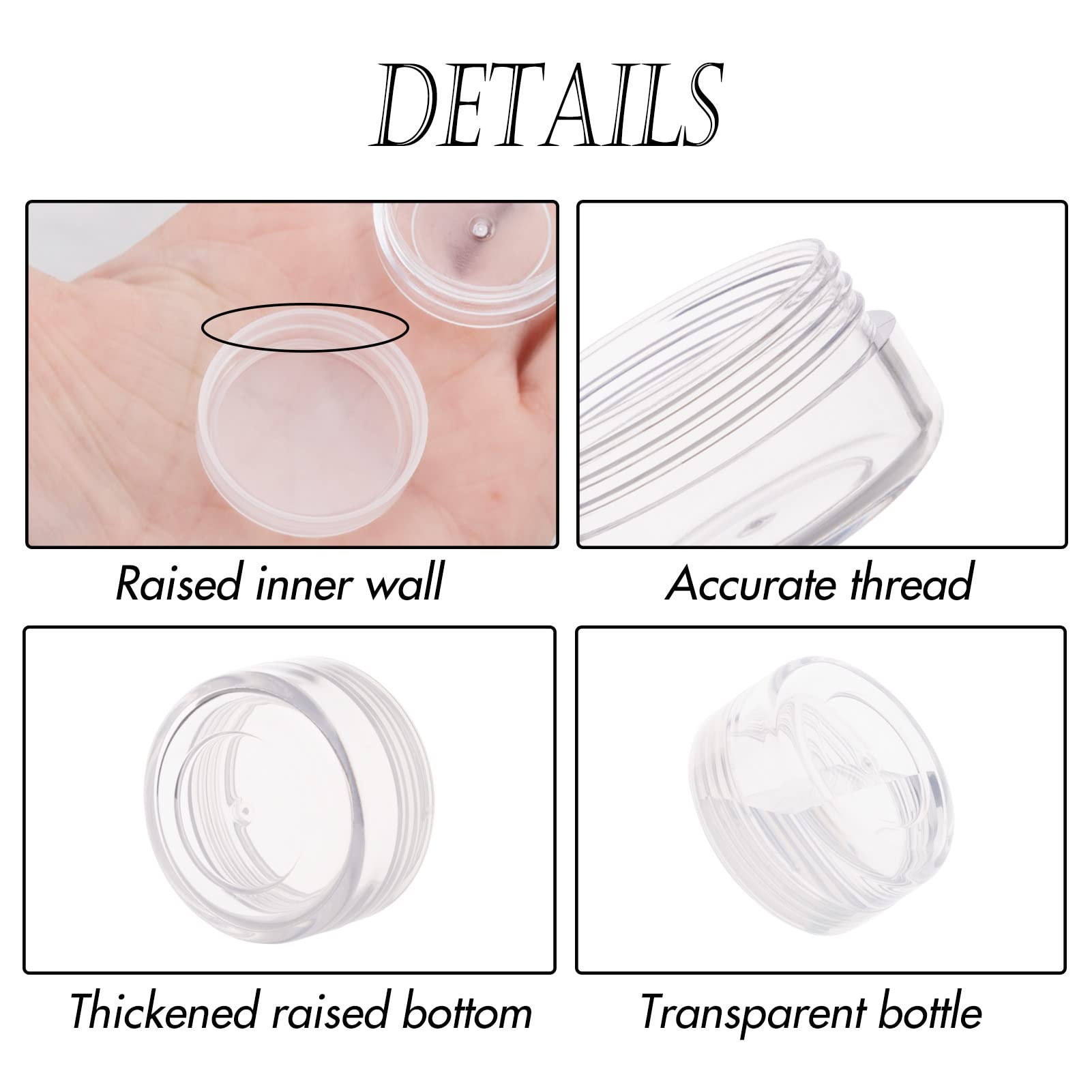 ZEJIA 3 Gram Sample Containers with Lids, 50 Count Tiny Sample Jars, 3ML Makeup Cosmetic Containers for Lip Balms, Lotion, Powder, Beauty Products(Clear Lids)