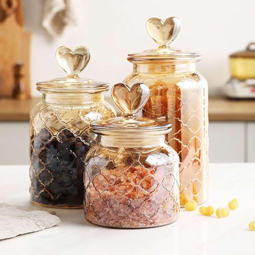 Glass Storage Jars - Clear Glass Candy Jar, Love Food Storage Pot For Cookies Snacks Dried Fruits And Nuts -grid-11 * 11 * 22.5cm (Color : Grid)