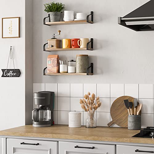 You Have Space Prato Floating Shelves for Living Room Decor, 17"x4.5" Bookshelf Home Office Decor, Kitchen Organization & Bathroom Organizer Wall Shelves, Set of 3, Burnt