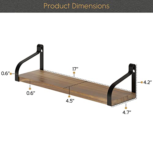 You Have Space Prato Floating Shelves for Living Room Decor, 17"x4.5" Bookshelf Home Office Decor, Kitchen Organization & Bathroom Organizer Wall Shelves, Set of 3, Burnt