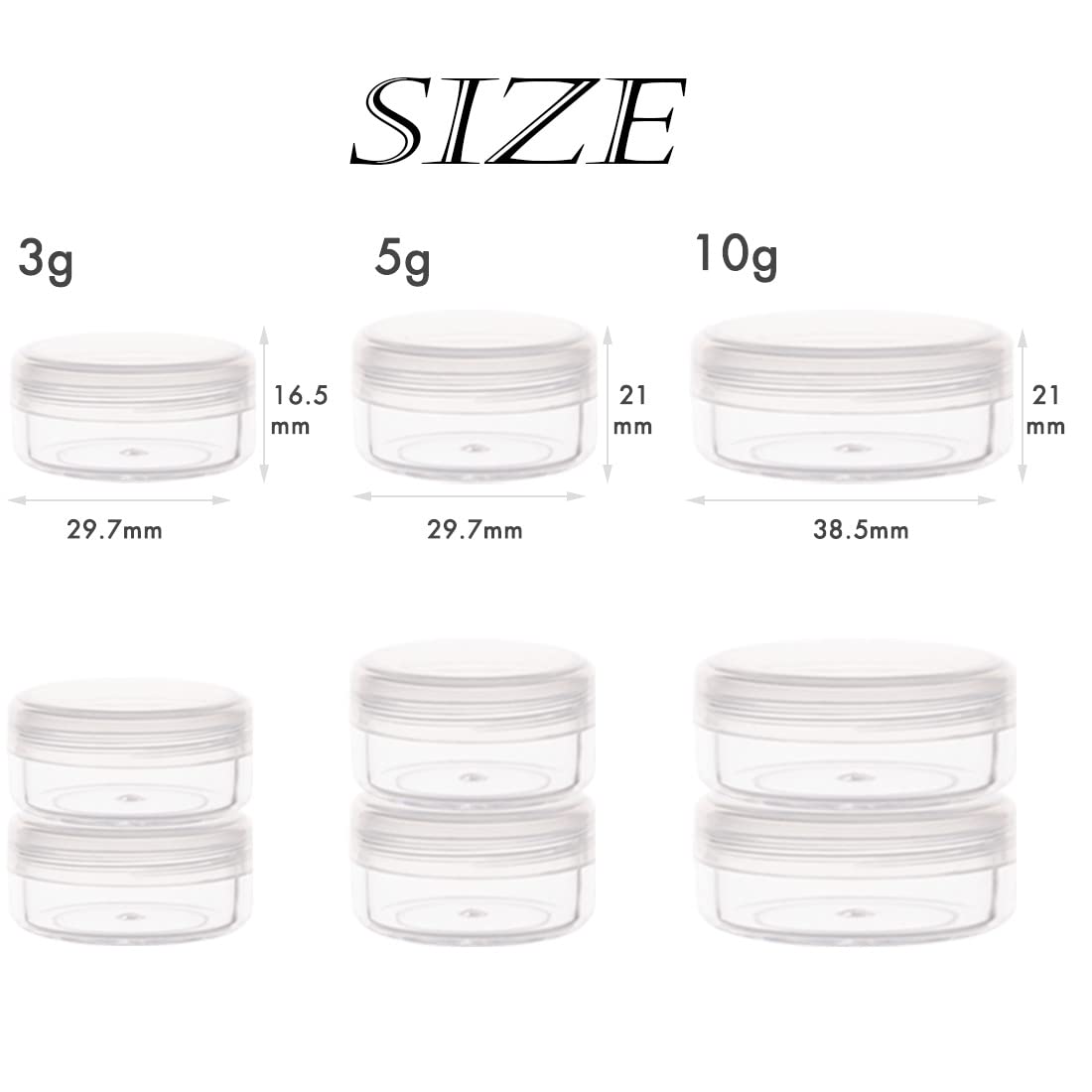ZEJIA 3 Gram Sample Containers with Lids, 50 Count Tiny Sample Jars, 3ML Makeup Cosmetic Containers for Lip Balms, Lotion, Powder, Beauty Products(Clear Lids)