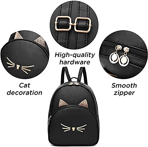 ARDIKAMA Mini Backpack Purse for Girls Teens Women Small Fashion Backpack PU Leather Shoulder Backpacks with Cat Print Pearlescent Violet