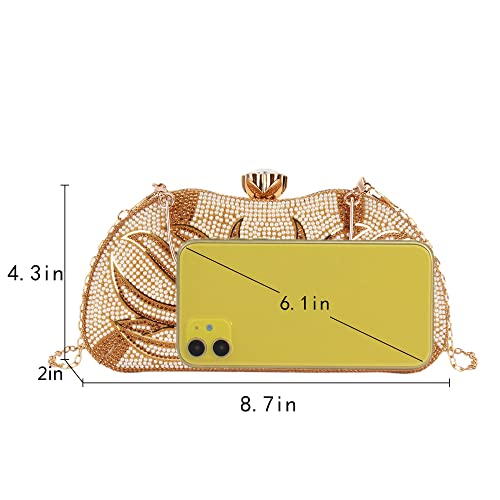 Felice Ann Mini Flower Rhinestone Studded Metal Top-Handle Bag Evening Clutch Chain Strap Cross Body Shoulder Bag
