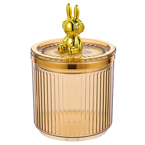 Garneck 2pcs space bunny storage tank cotton round holder medicine bottles with caps round vanity tray candy dish covered candy bowl bathroom canister acrylic canister clear acrylic jar