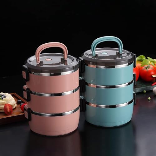 ArderLive Bento Lunch Box, Stackable Themral Insulated Lunch Container, Stainless Steel Leakproof Bento Box with Denim Lunch Bag & Cutlery for Adults(3 Layer,Blue)