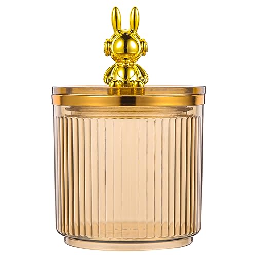 Garneck 2pcs space bunny storage tank cotton round holder medicine bottles with caps round vanity tray candy dish covered candy bowl bathroom canister acrylic canister clear acrylic jar