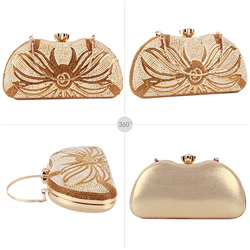 Felice Ann Mini Flower Rhinestone Studded Metal Top-Handle Bag Evening Clutch Chain Strap Cross Body Shoulder Bag