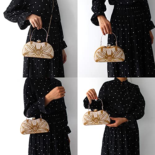 Felice Ann Mini Flower Rhinestone Studded Metal Top-Handle Bag Evening Clutch Chain Strap Cross Body Shoulder Bag