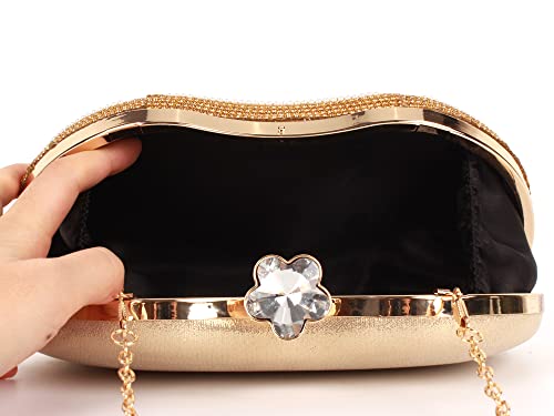 Felice Ann Mini Flower Rhinestone Studded Metal Top-Handle Bag Evening Clutch Chain Strap Cross Body Shoulder Bag