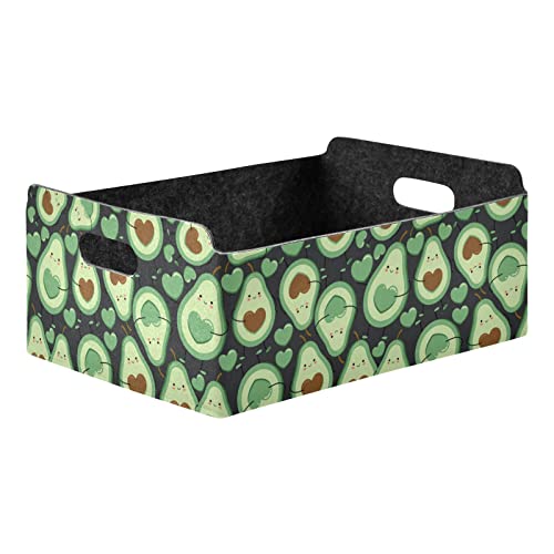 xigua Collapsible Felt Storage Bin, Foldable Storage Box with Handles, Fabric Storage Basket Organizer for Office, Closet, Books, Nursery Toys, Bedroom (Cute Avocado Pattern)