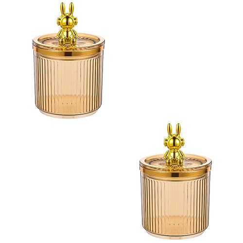 Garneck 2pcs space bunny storage tank cotton round holder medicine bottles with caps round vanity tray candy dish covered candy bowl bathroom canister acrylic canister clear acrylic jar