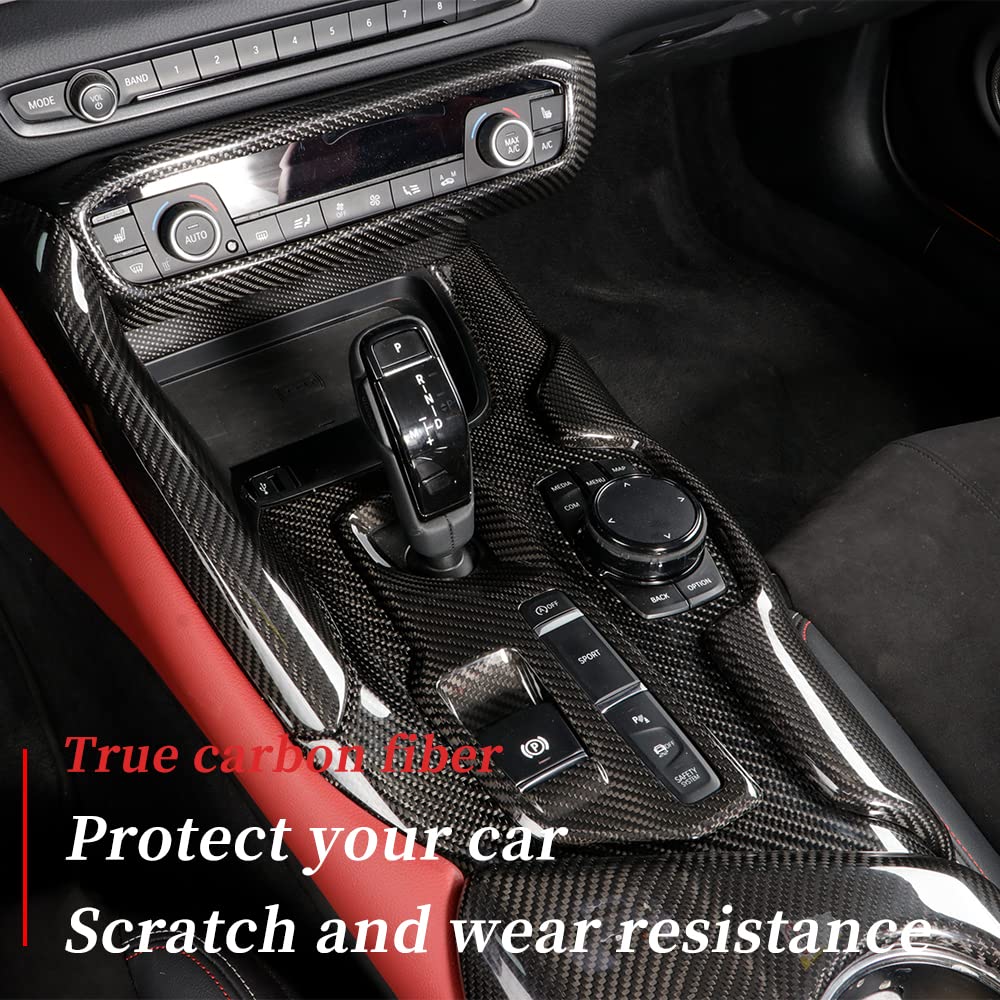 JSWAN Real Carbon Fiber Center Consoles Gear Shift Frame Side Cover Fit for Toyota Supra GR A90 MK5 Gear Shift Panel Trim Sticker Central Control Dashboard Cover