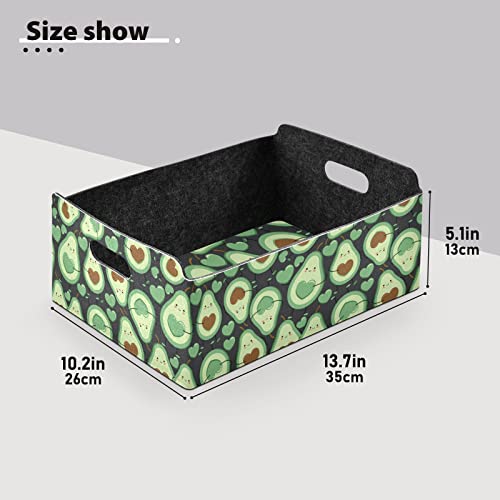 xigua Collapsible Felt Storage Bin, Foldable Storage Box with Handles, Fabric Storage Basket Organizer for Office, Closet, Books, Nursery Toys, Bedroom (Cute Avocado Pattern)