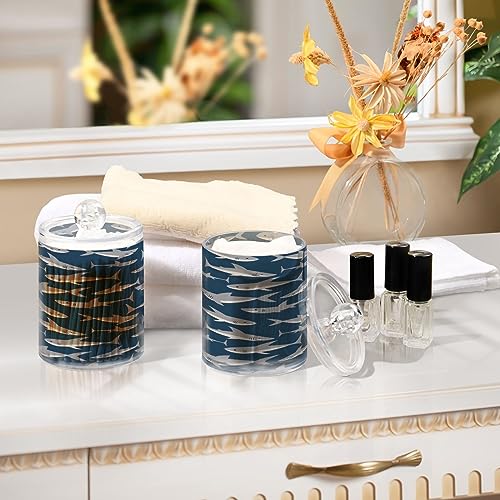 4 Pack Qtip Holder Dispenser Cute Sharks 14 oz Clear Plastic Apothecary Jar with Lids Bathroom Accessories Storage Containers Vanity Organizer for Cotton Swab, Ball, Pads, Floss