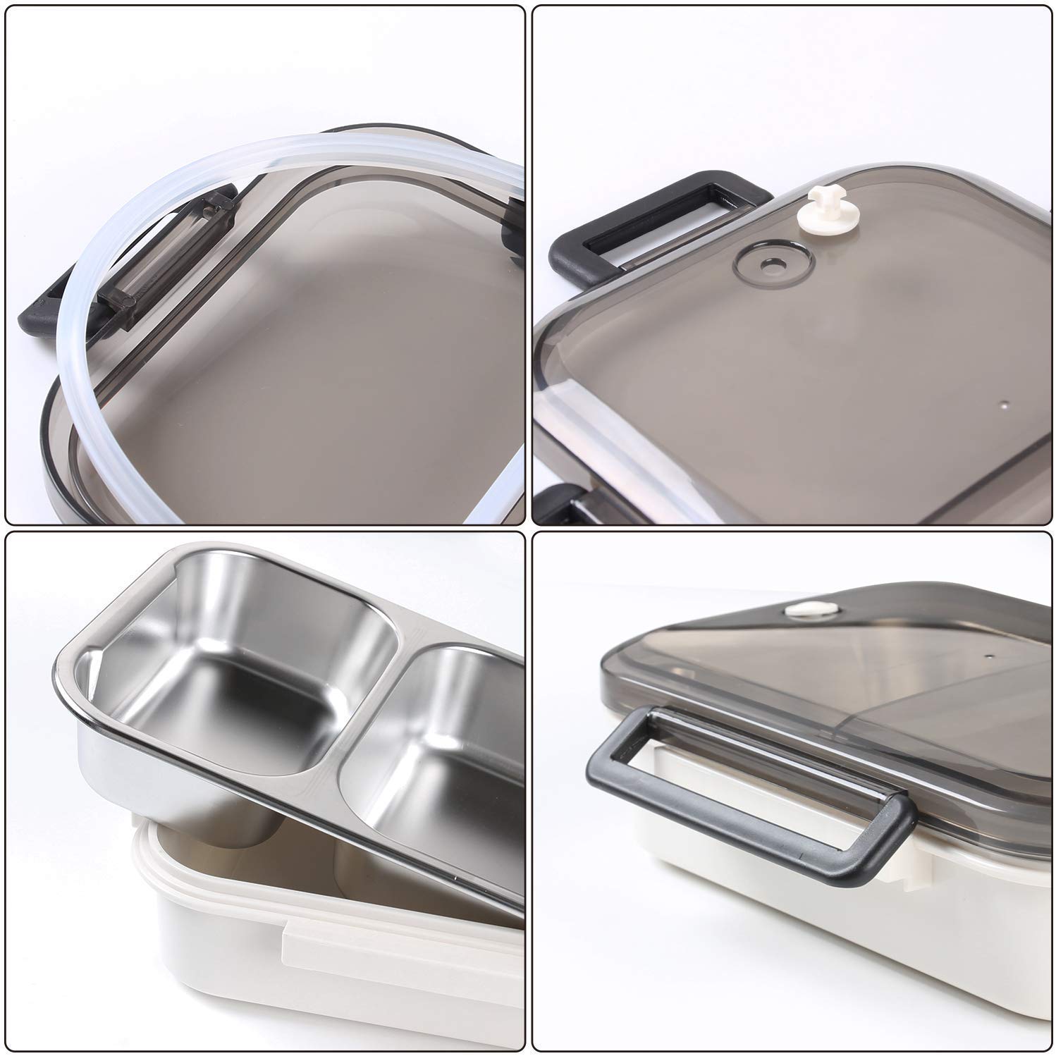 LANSKYWARE 2 Compartments Bento Lunch box with Lunch Bag and Portable Utensils, Stainless Steel Food Lunch Containers for Adults Men Women