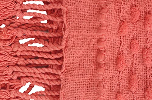 ACCENTHOME Cotton Throw Blanket with Tufted Decorative Design | 50''X60'' Cozy Chenille Knit Lightweight Boho Chic Blankets | Coral Soft Fringe Tassel Blankets for Couch, Bedroom, Living Room Sofa