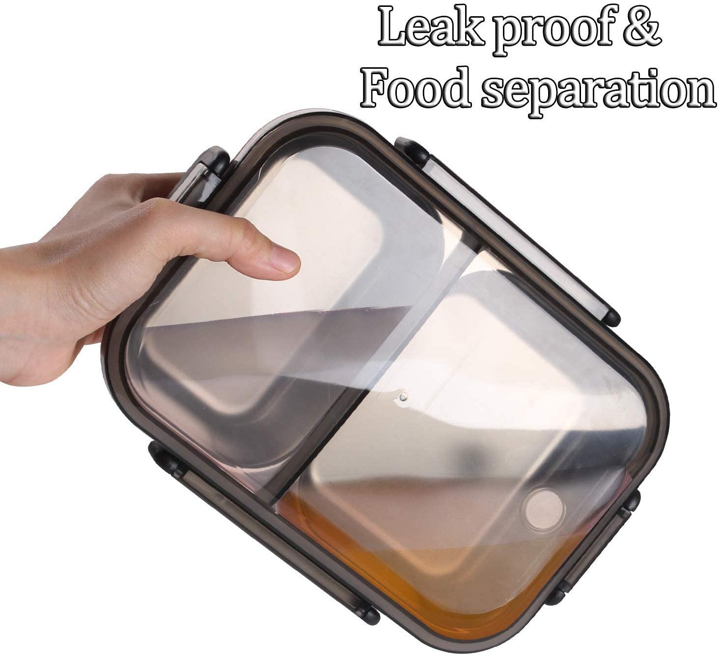LANSKYWARE 2 Compartments Bento Lunch box with Lunch Bag and Portable Utensils, Stainless Steel Food Lunch Containers for Adults Men Women