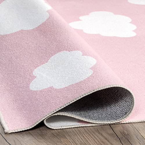 nuLOOM Lilia Machine Washable Kids Cloud Area Rug, 5' x 8', Pink