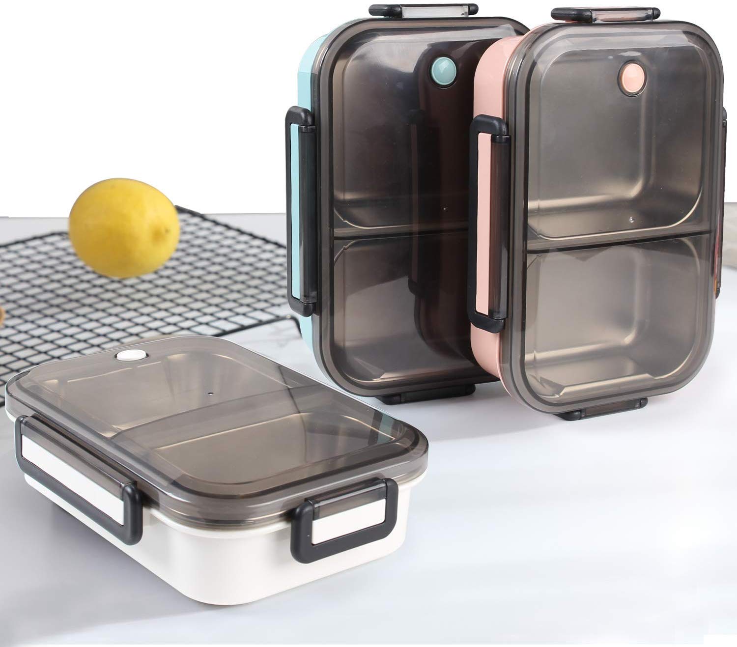LANSKYWARE 2 Compartments Bento Lunch box with Lunch Bag and Portable Utensils, Stainless Steel Food Lunch Containers for Adults Men Women